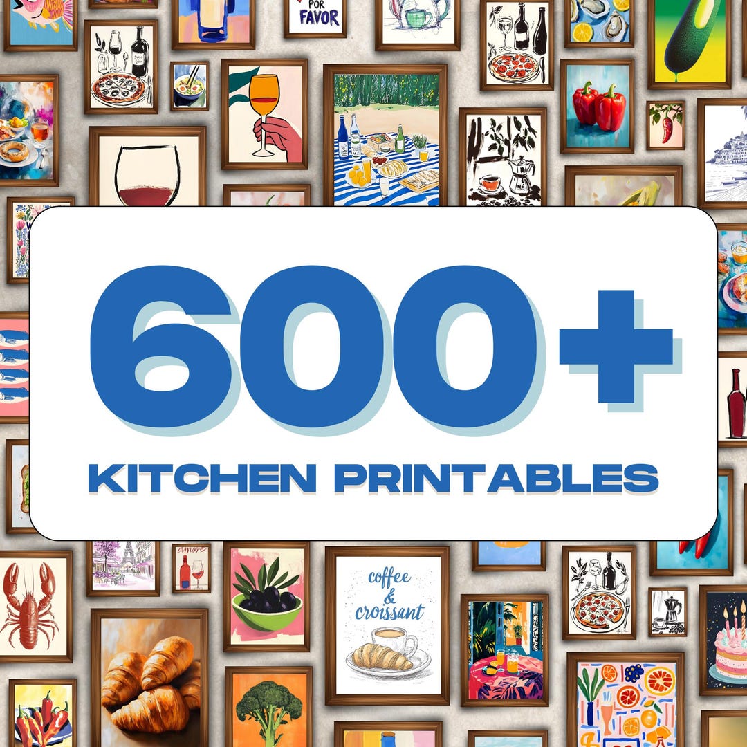 600+ Kitchen Printable Wall Art Bundle, Digital Vintage Food Art Set ...