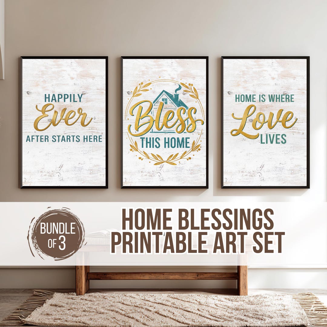 Farmhouse Home Blessings Wall Art Set of 3, Country Quote Typography ...