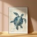 Blue Sea Turtle Digital Print, Coastal Ocean Marine Life Wall Art ...