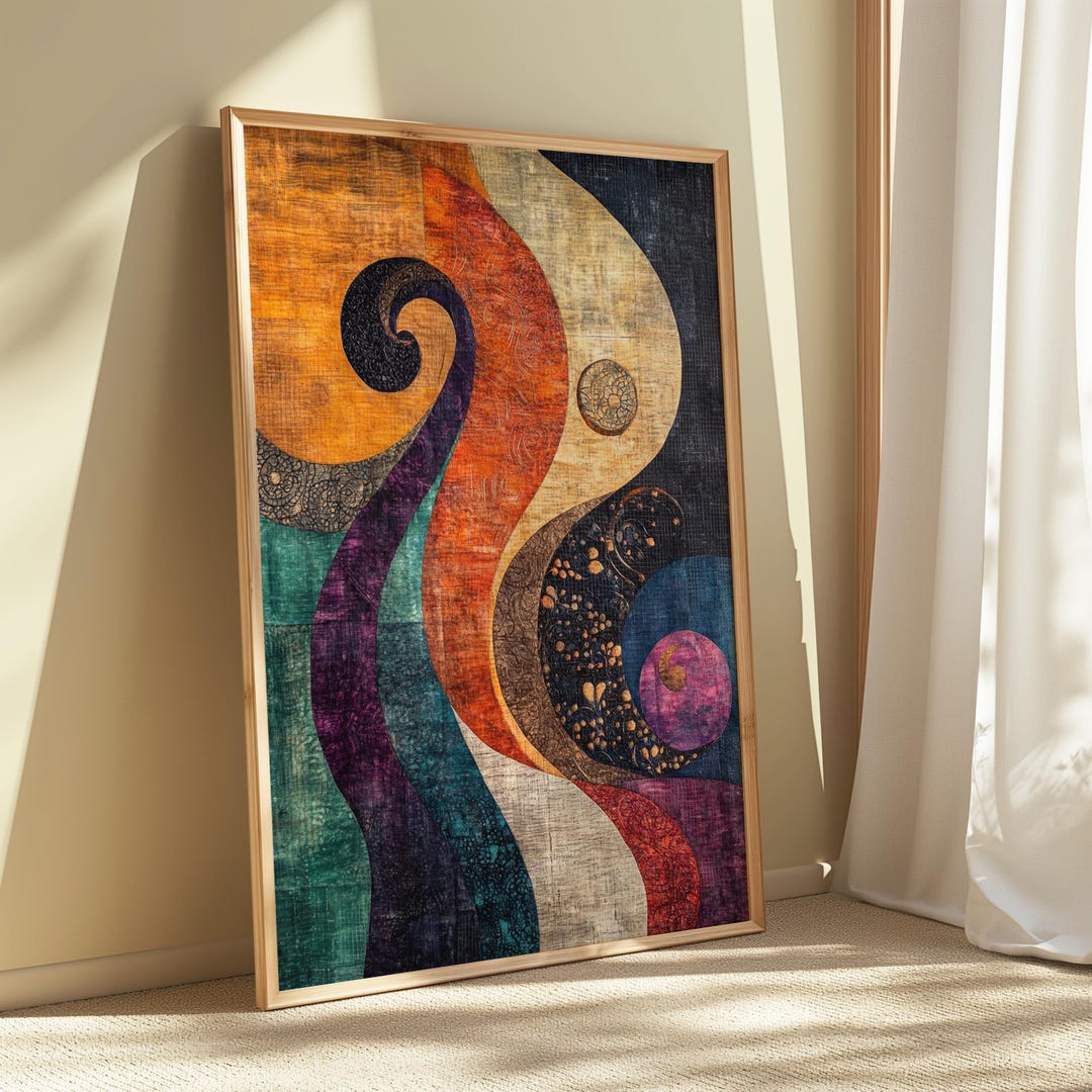 Abstract Batik Printable Wall Art, Geometric Swirl Digital Print ...
