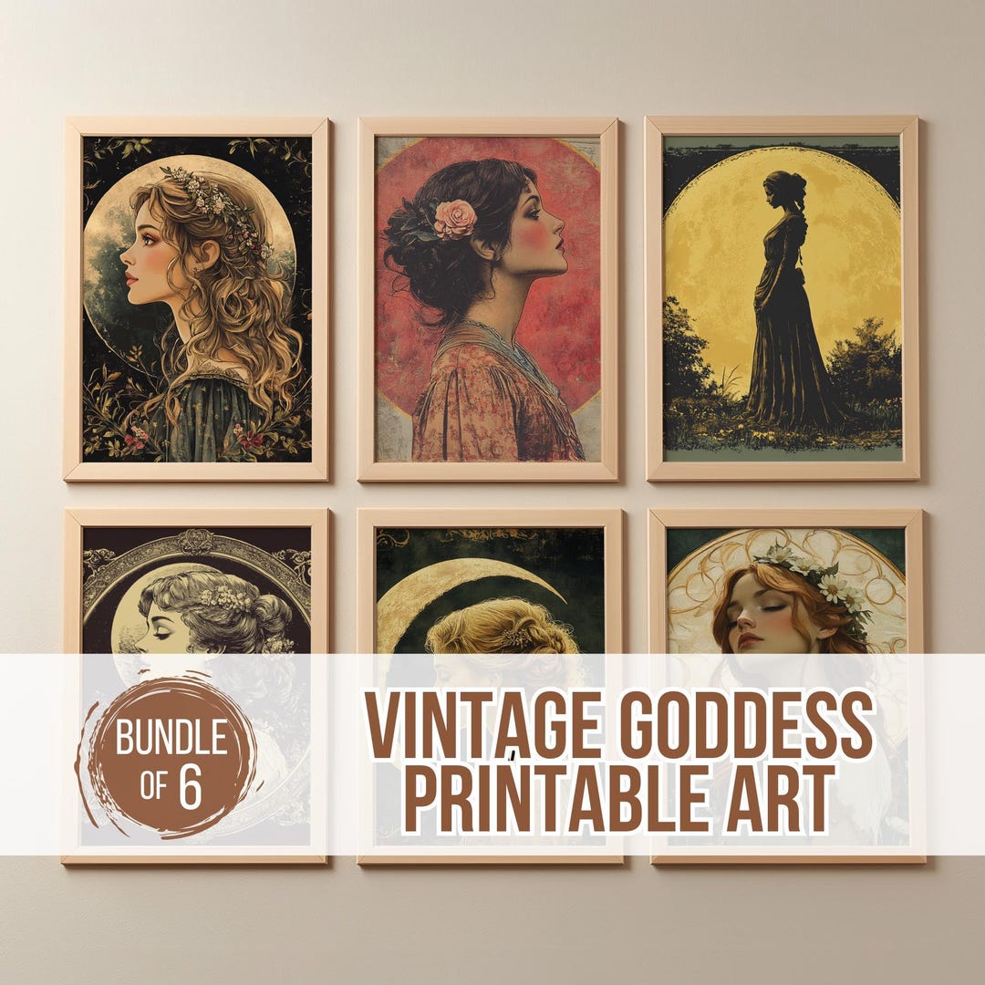 Vintage Goddess Wall Art Set of 6, Feminine Portrait Digital Prints ...