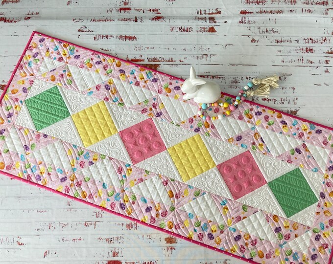 Easter Quilted Table Runner, Spring Quilted Table Topper, Bunny Table ...