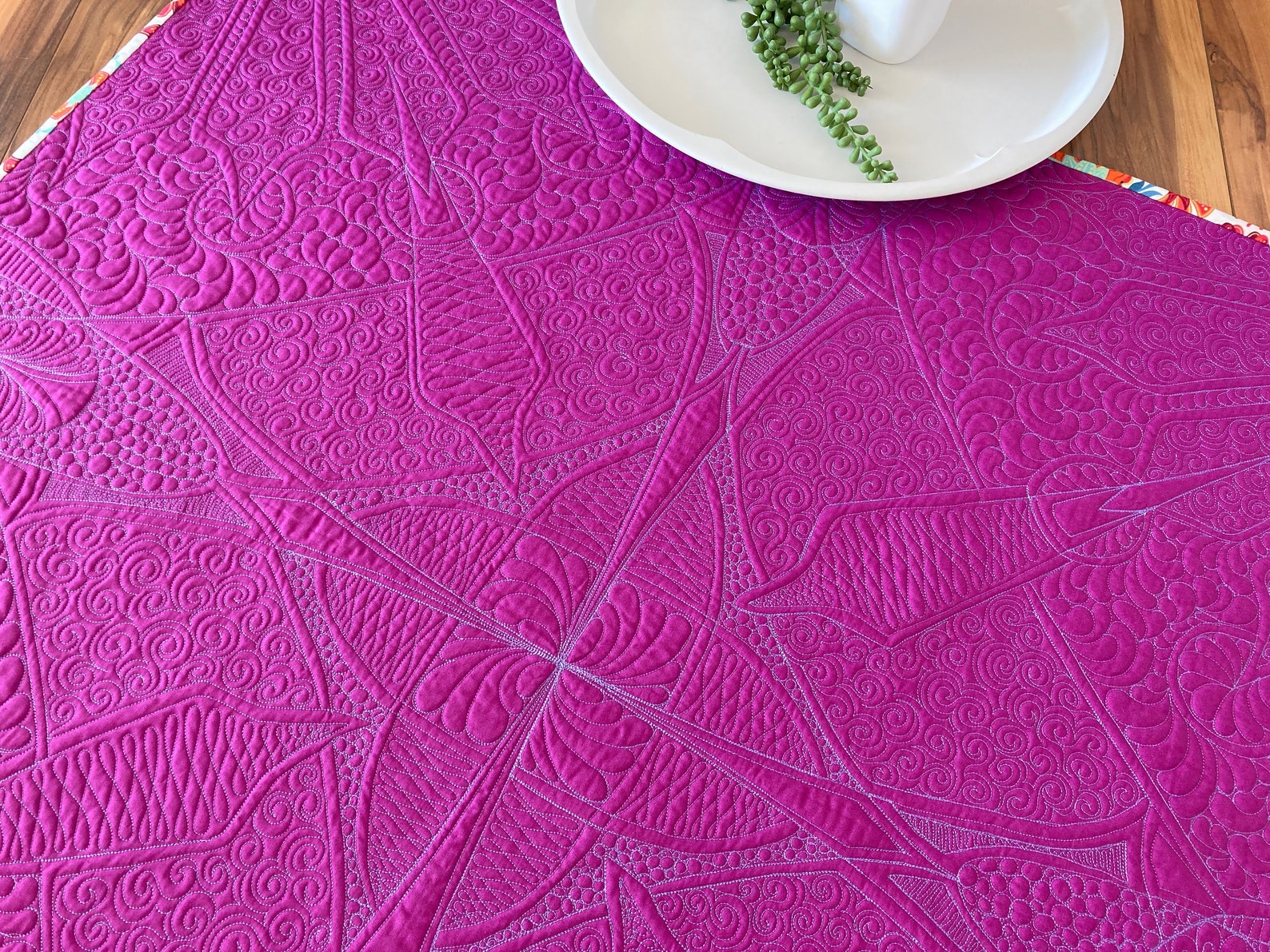 Whole Cloth Quilted Table Topper Magenta Color Heavily Quilted by Sew ...