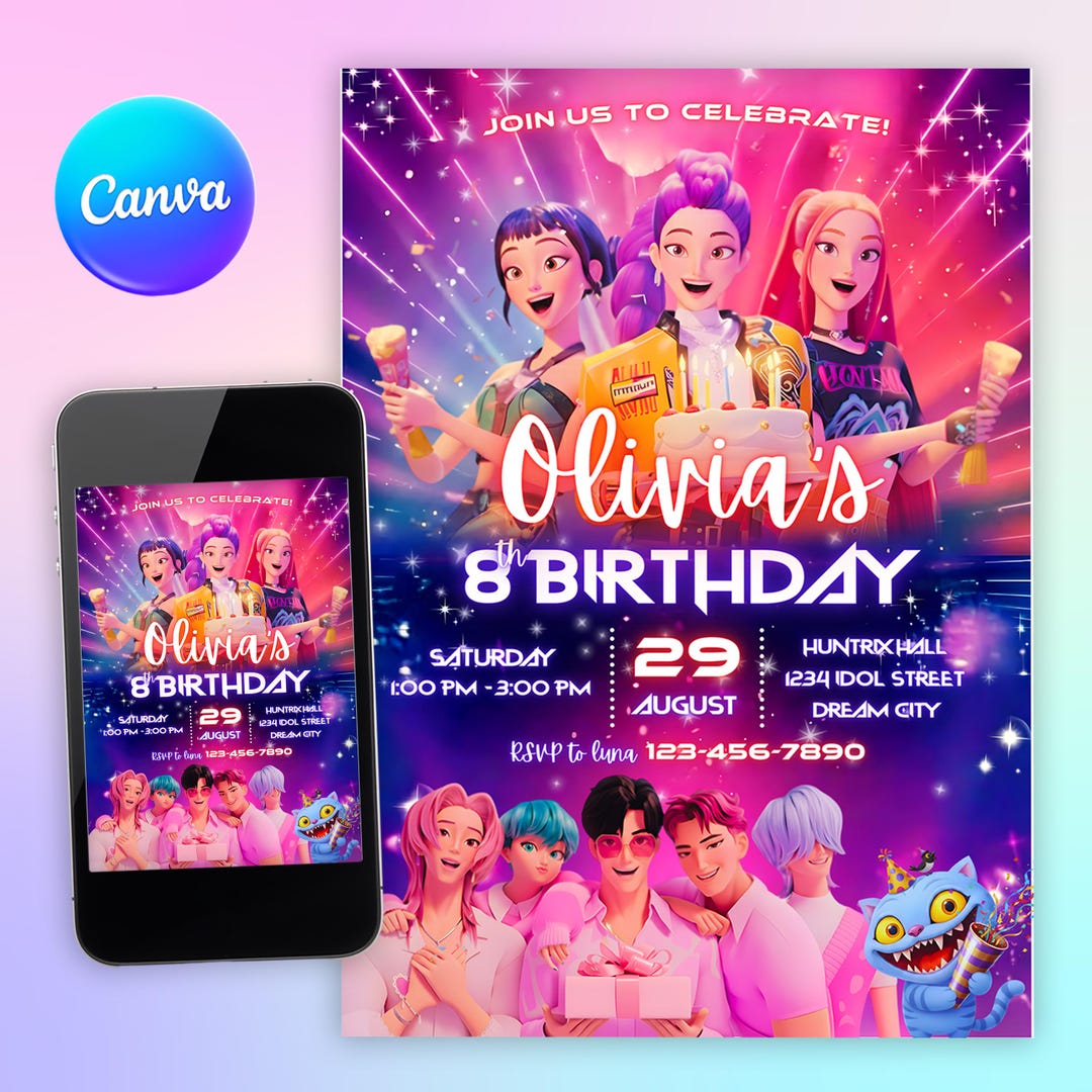 Editable Kpop Demon Hunter Invitation, K-drama Birthday Party, Digital ...