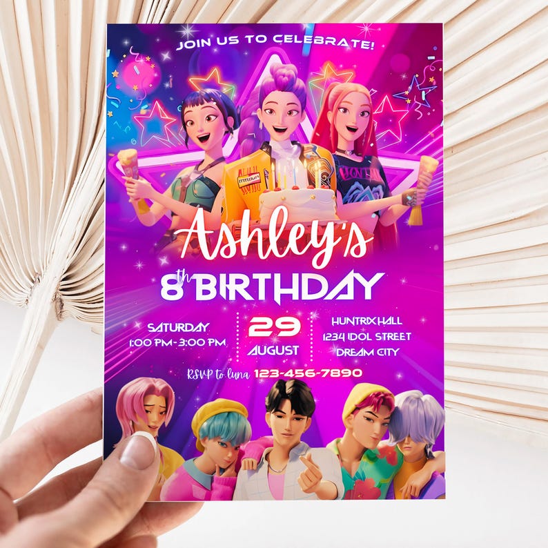 Editable K-pop Birthday Invitation Template | Demon Hunter Theme Party ...