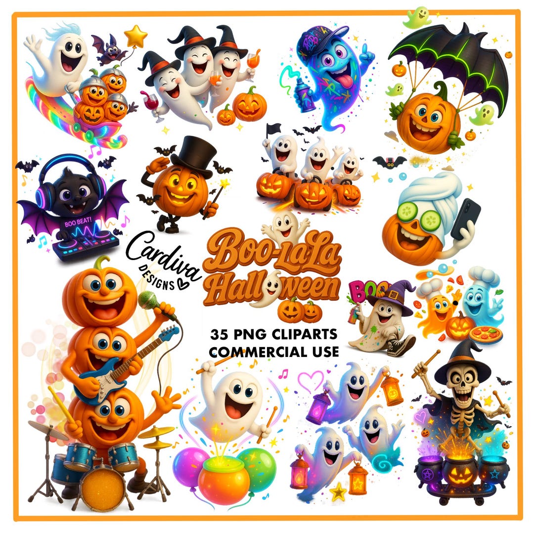 Halloween Clipart Set/ Digital Download/ Ghost &pp Pumpkins PNG/ Boo ...