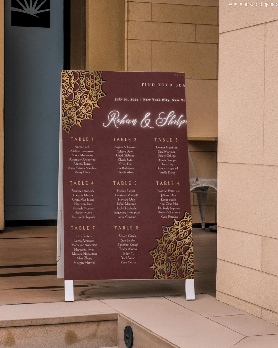 Indian Wedding Seating Chart Template: Burgundy, Navy, Green (digital ...