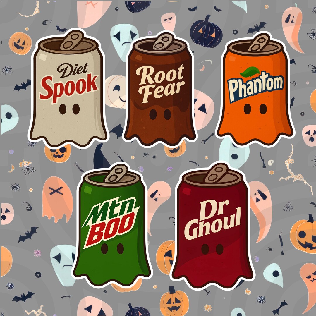 Spooky Soda Pop Sticker Set – Kawaii Halloween Vinyl Stickers, Spooky ...