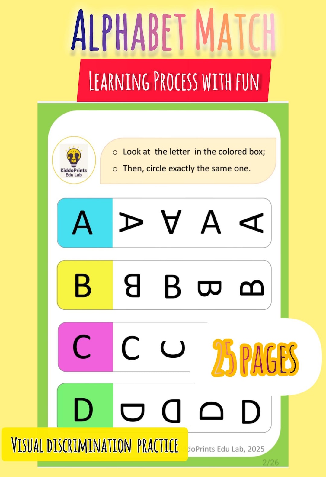 Alphabet Match Worksheet | Visual Discrimination Letter Recognition ...