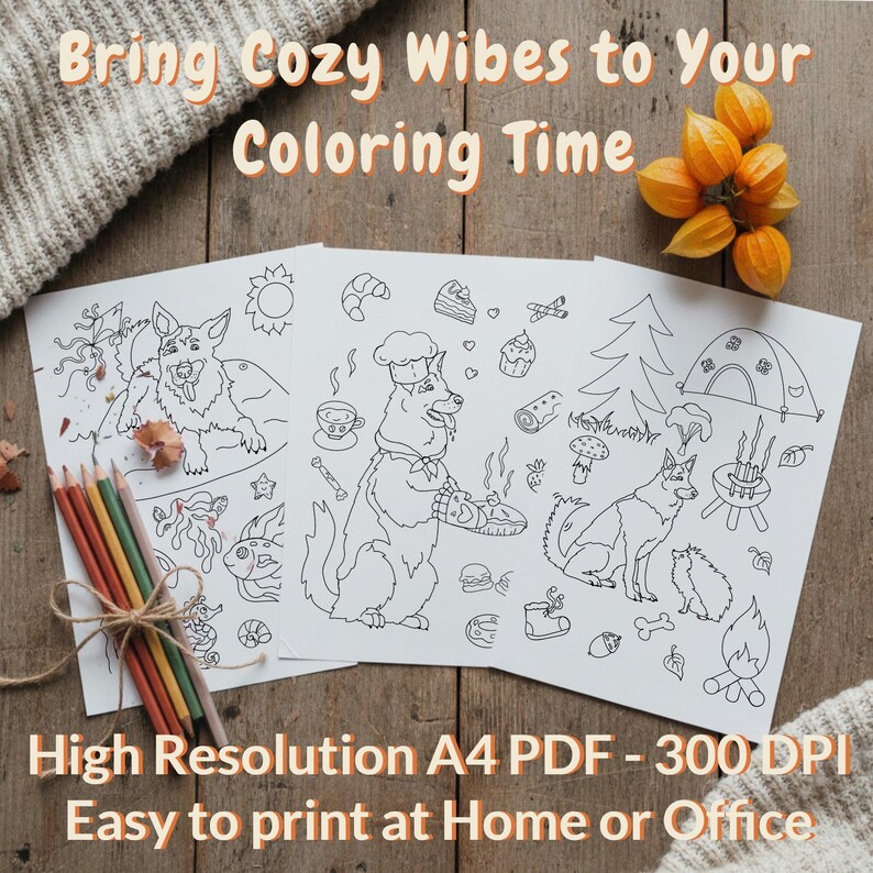 Printable Dog Coloring Pages, A4 PDF Files, Hand Drawn Animal Coloring ...