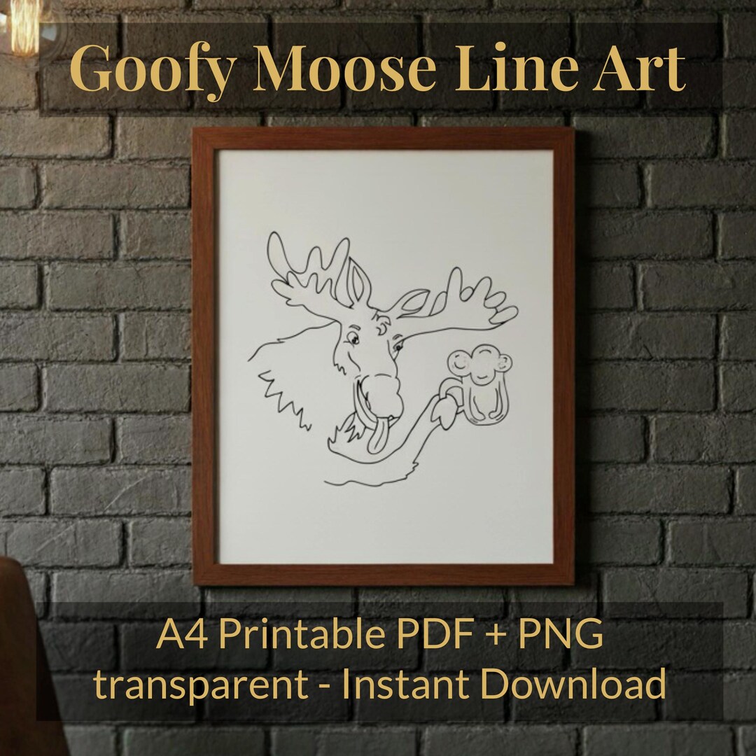 Goofy Moose Line Art Print, Man Cave Decor, Bachelor Party Invitation ...
