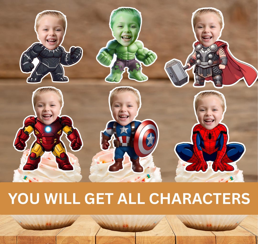 Super Heroes Personalized Face Cupcake Toppers Inspired Face Cupcake ...