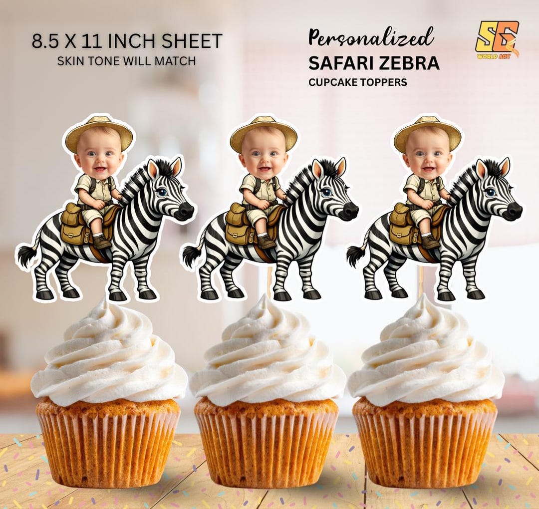 Safari Zebra Personalized Face Cupcake Toppers - (digital File) - Etsy
