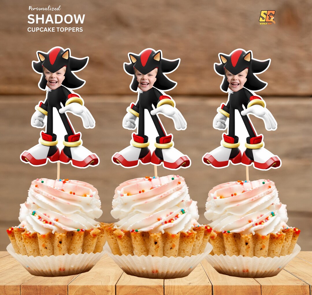 Shadow the Hedgehog Personalized Face Cupcake Toppers, Sonic Face ...