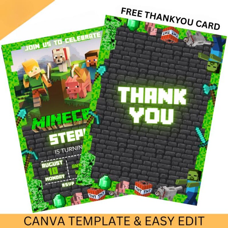 Editable Minecraft Birthday Invitation | Mine Invite Template ...