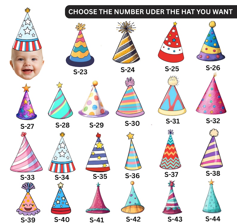 Personalized Face Cupcake Toppers: First Birthday Party Hats (digital ...