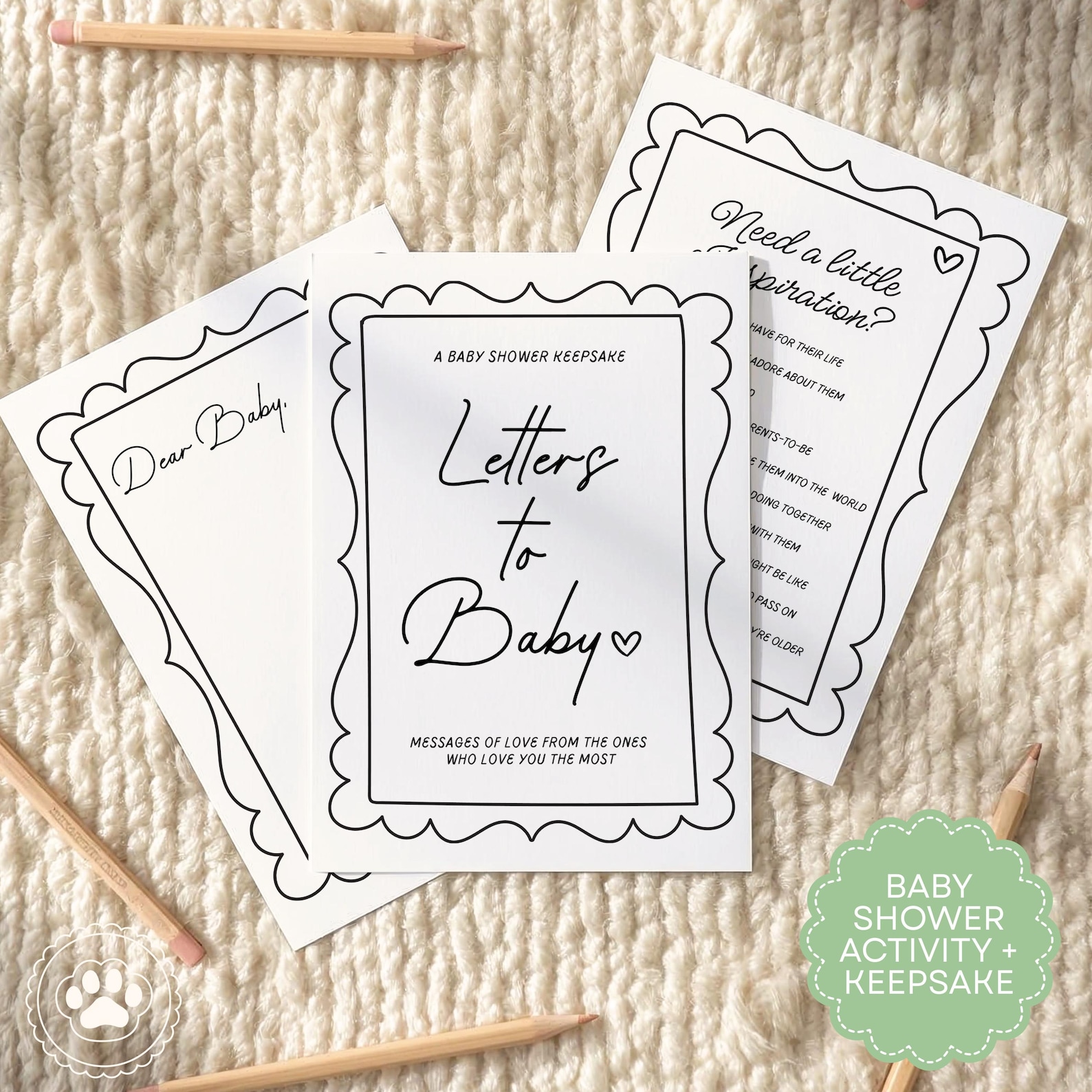 Letters to Baby Shower Activity Printable, Baby Shower Keepsake Cards ...