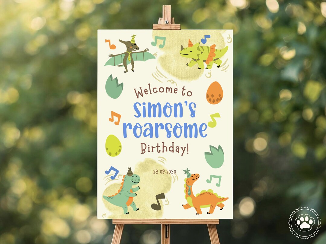 Dinosaur Birthday Welcome Sign Template, Editable Canva Party Poster ...