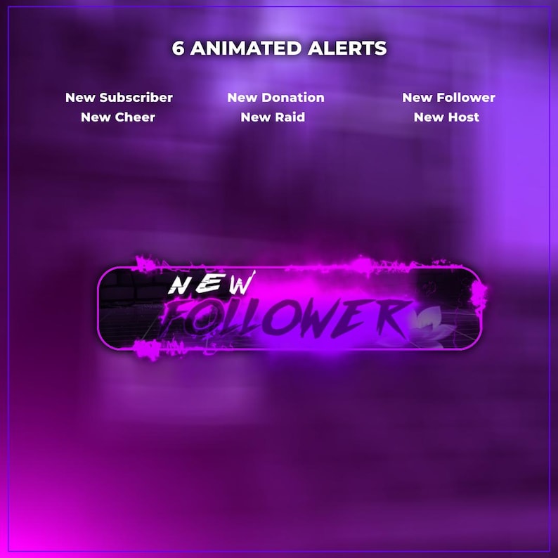 Purple Neon Animated Twitch Alerts Pack | Stream Overlay Set for Sub ...