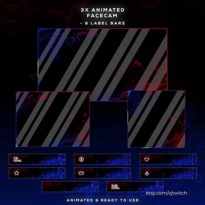 Twitch Overlay Pack Red Blue Neon Animated | Esports Stream Bundle ...