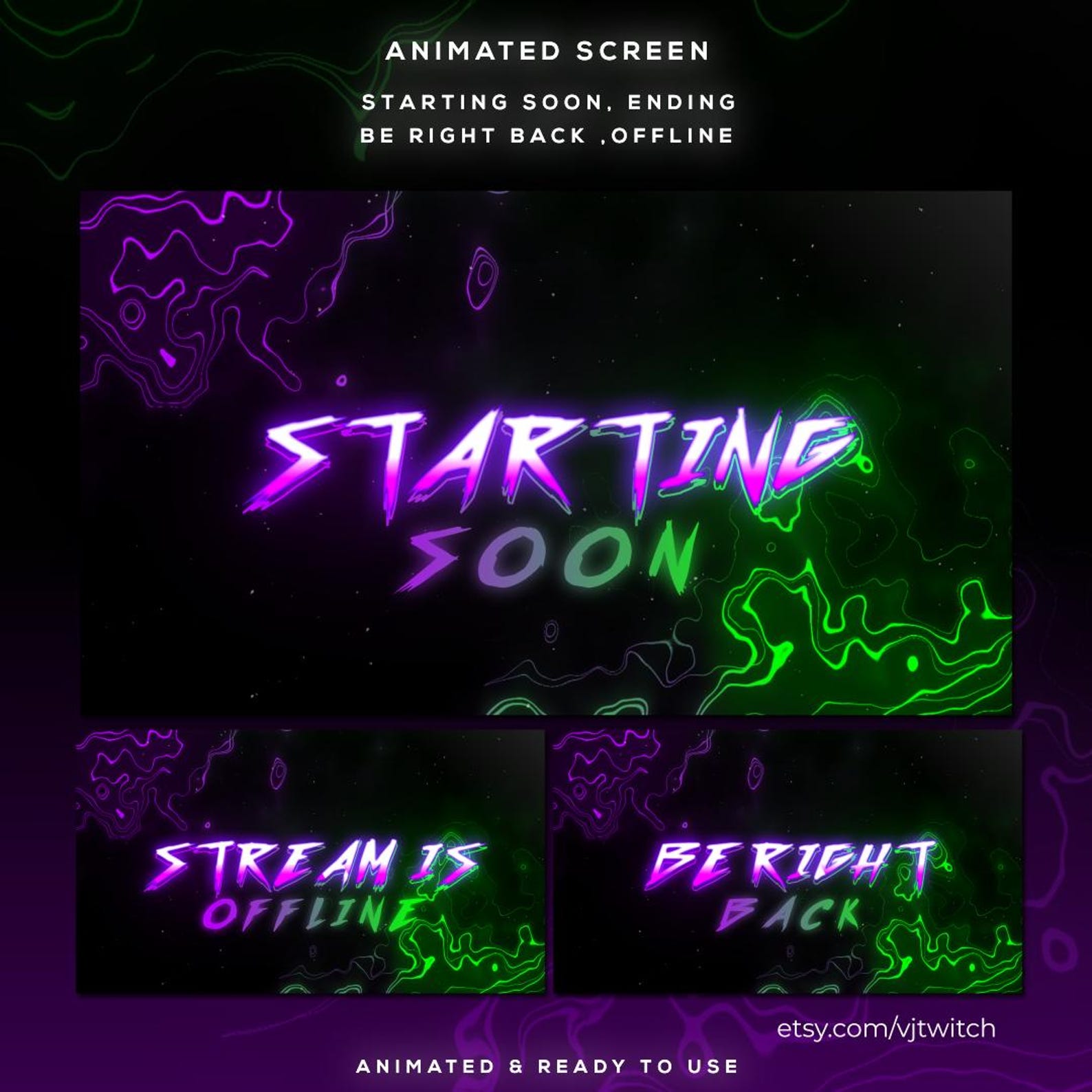 Animated Twitch Overlay Package Purple and Green Neon | Full Stream ...