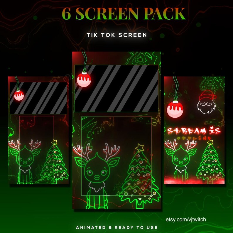 Animated Christmas Tiktok Stream Screens | 6 Pack Vertical Mobile ...