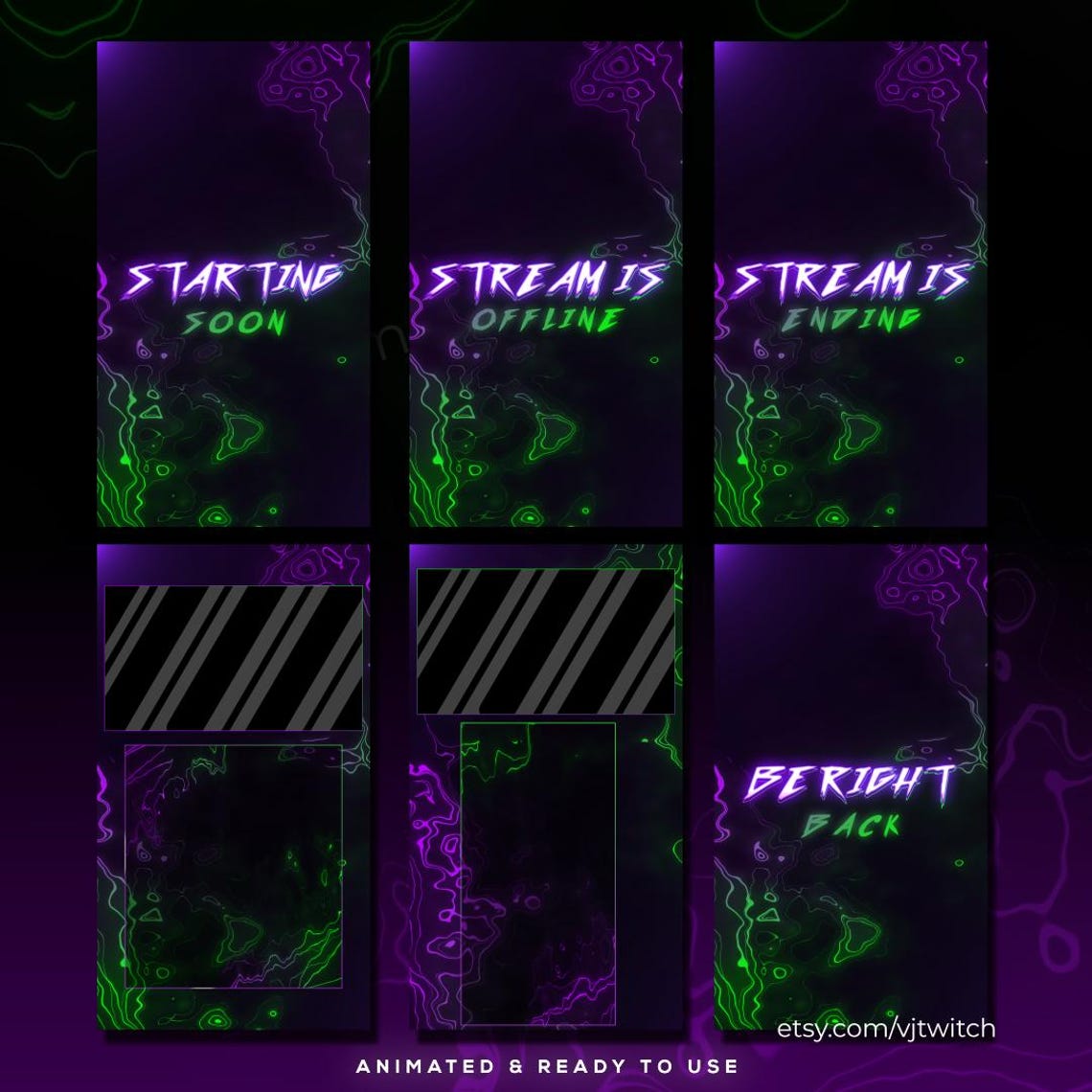 Animated Twitch Overlay Package Purple and Green Neon | Full Stream ...