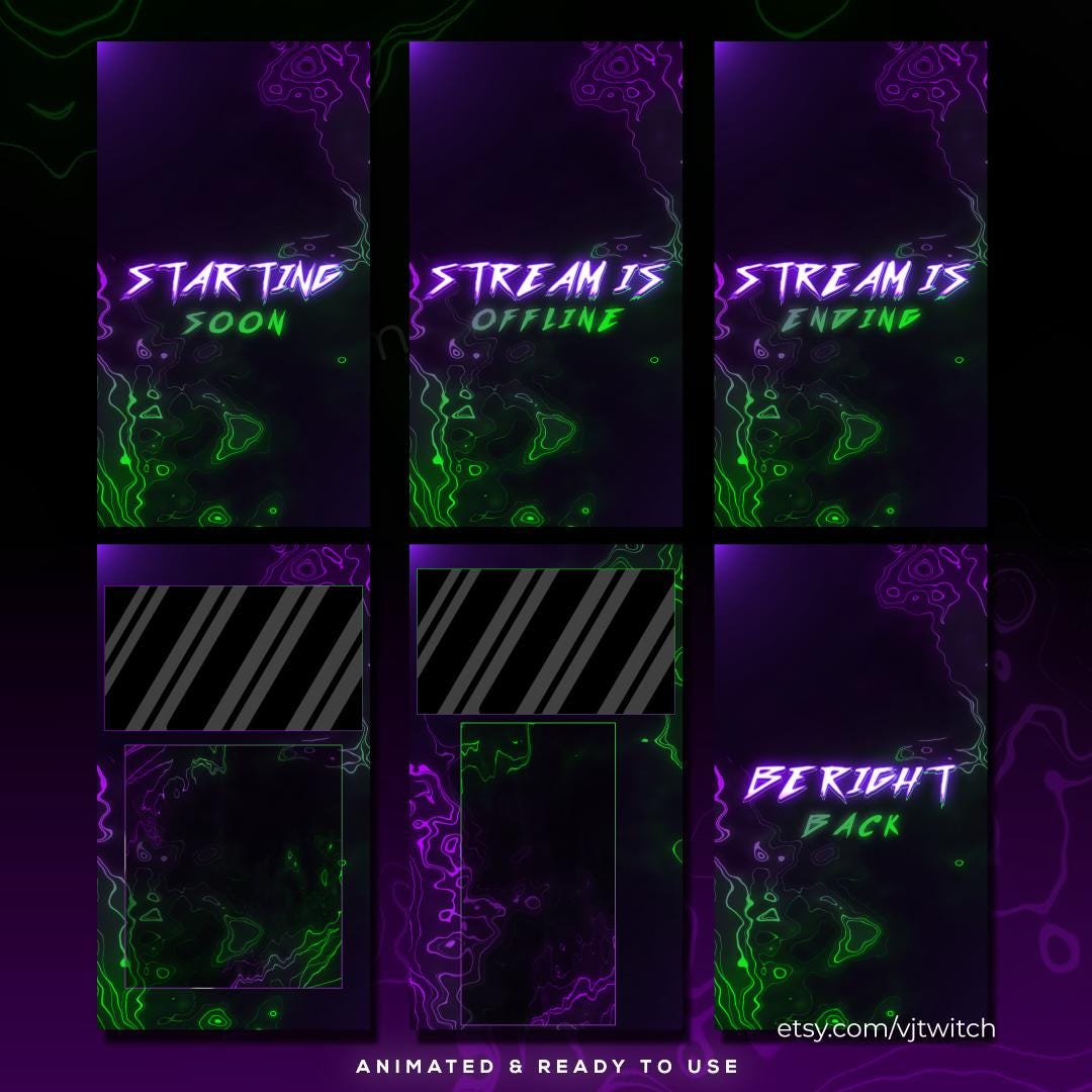 Animated Twitch Overlay Package Purple and Green Neon | Full Stream ...