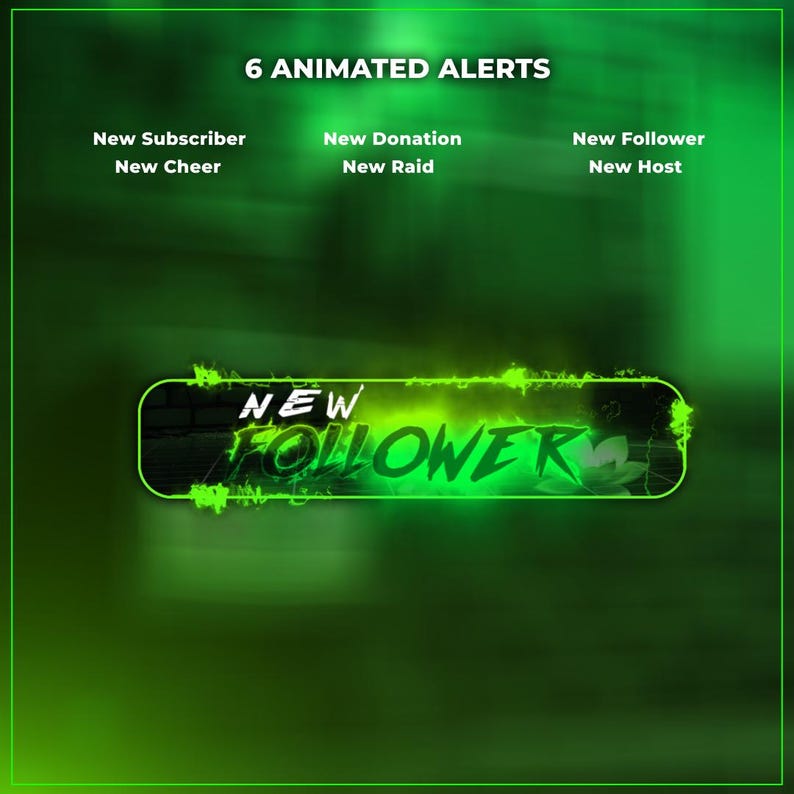 Green Neon Animated Stream Alerts Pack for Twitch, OBS, Streamlabs ...
