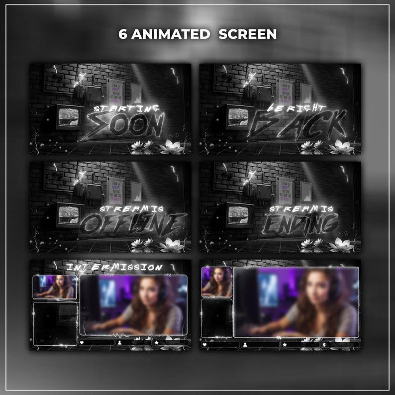 Dark Animated Stream Overlay Pack – 6 Scenes for Twitch & Youtube | Starting Soon, Offline ...