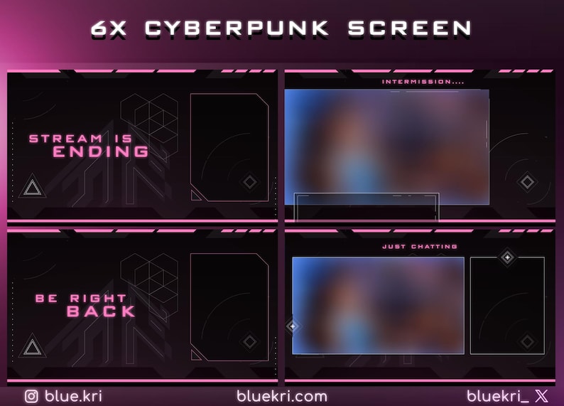 Pink Cyberpunk Animated Stream Overlays Pack for Twitch Kick Youtube ...