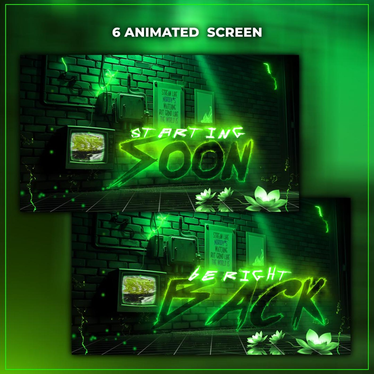 Green Neon Animated Stream Overlay Pack for Twitch & Youtube ...