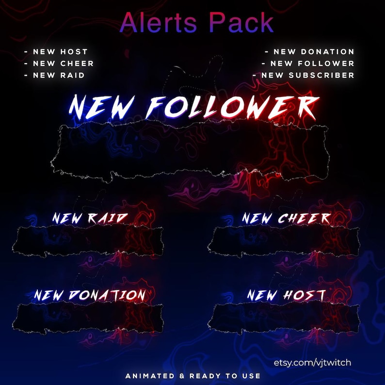 Animated Stream Alerts Pack | Red and Blue Neon Electric Twitch Alerts ...