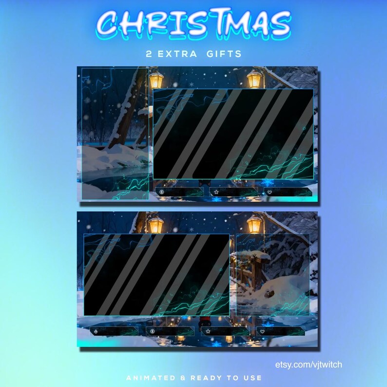 Animated Christmas Stream Screens 6-pack | Cozy Snow Black Cat ...