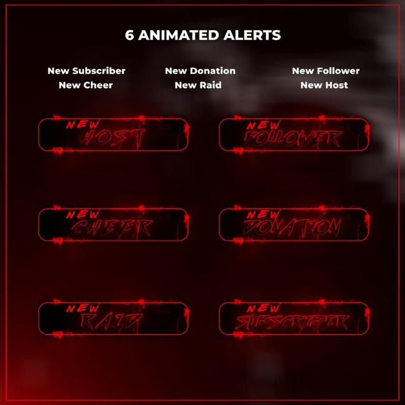 Stream Overlay Red Pack: Animated Neon Twitch Panels, Alerts, Banners ...