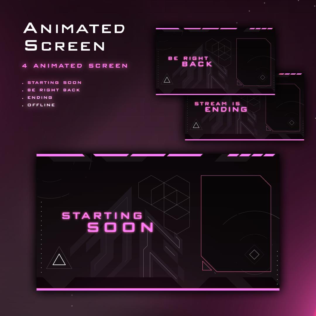 Pink Cyberpunk Animated Stream Overlays Pack for Twitch Kick Youtube ...