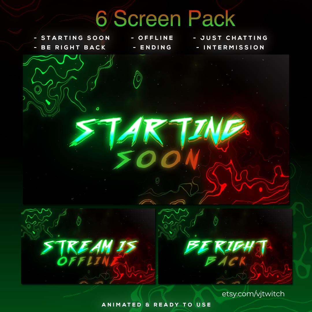 Animated Neon Screens Pack | Red & Green Glitch Twitch Overlays ...