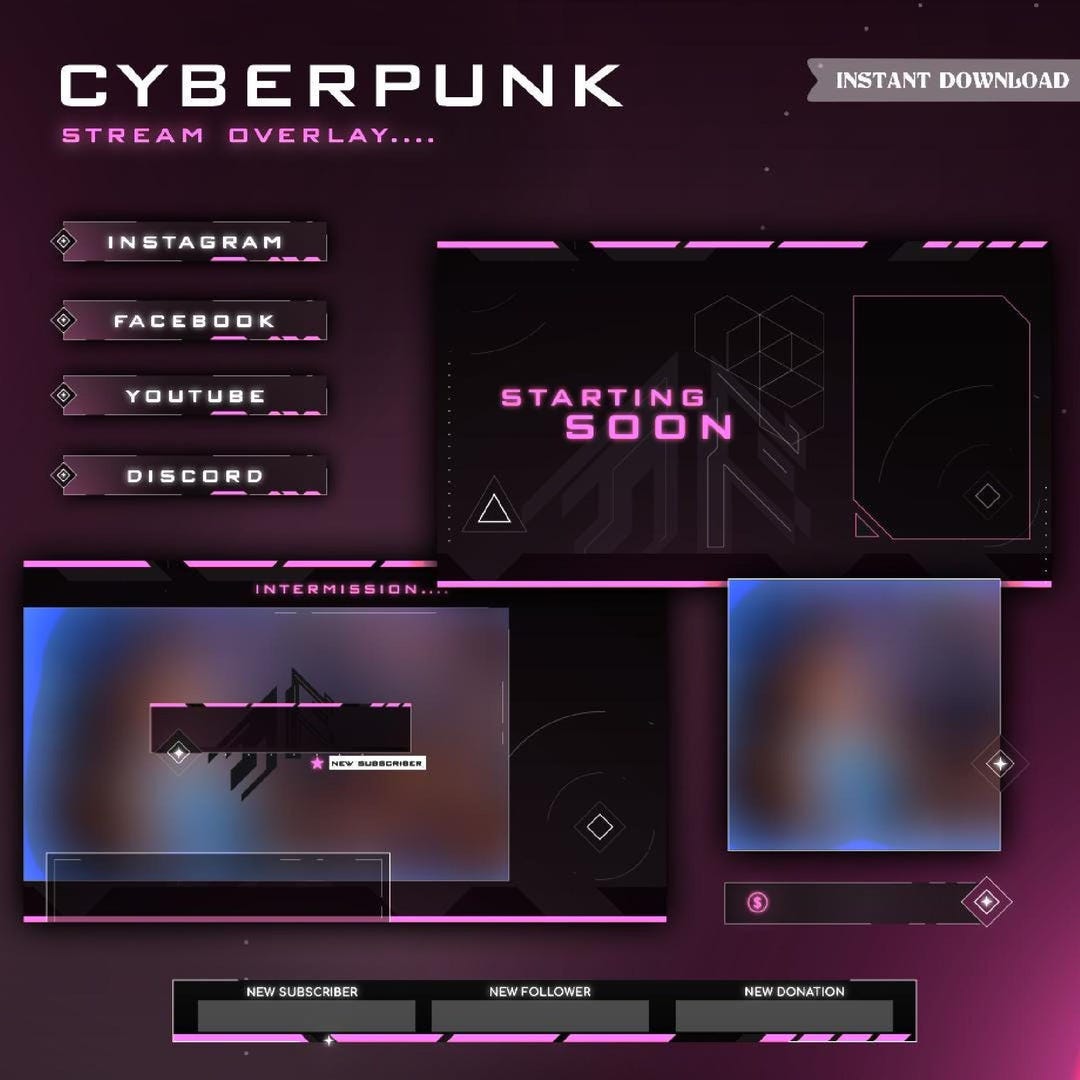 Cyberpunk Pink Stream Kit Overlay for Twitch & Youtube | Neon ...