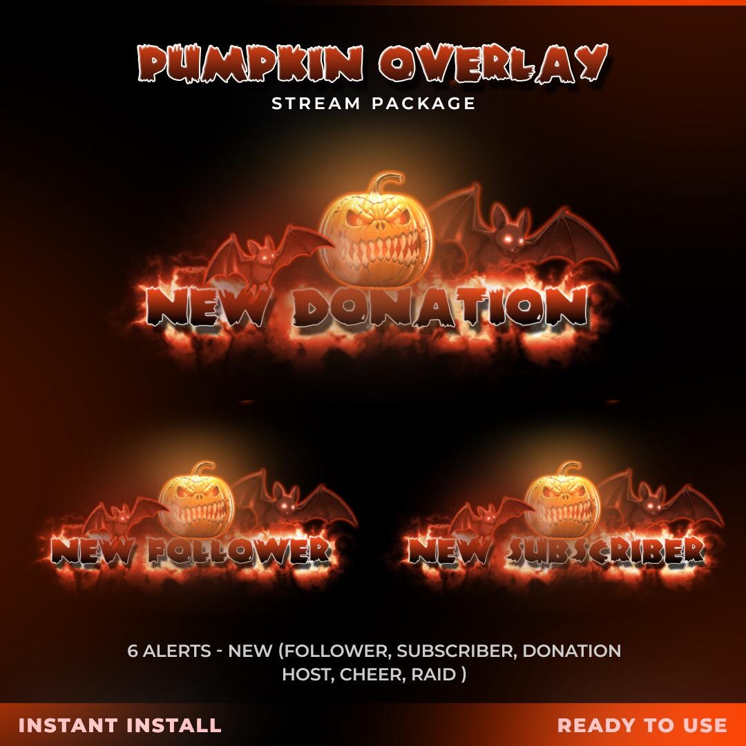 Pumpkin Halloween Animated Stream Alerts Pack | 6 Fiery Jack‑o’-lantern ...
