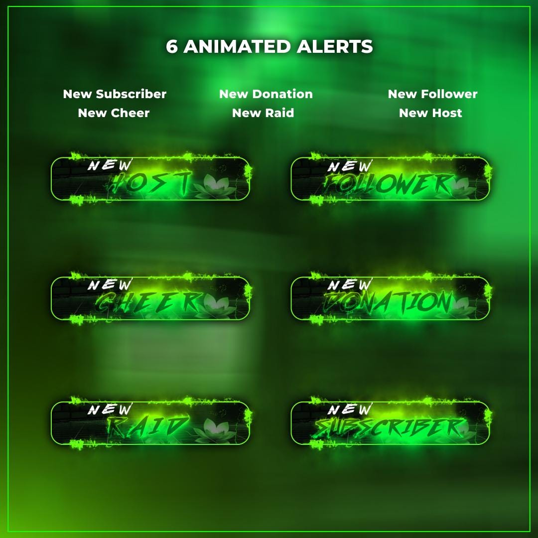 Green Neon Animated Stream Alerts Pack for Twitch, OBS, Streamlabs ...