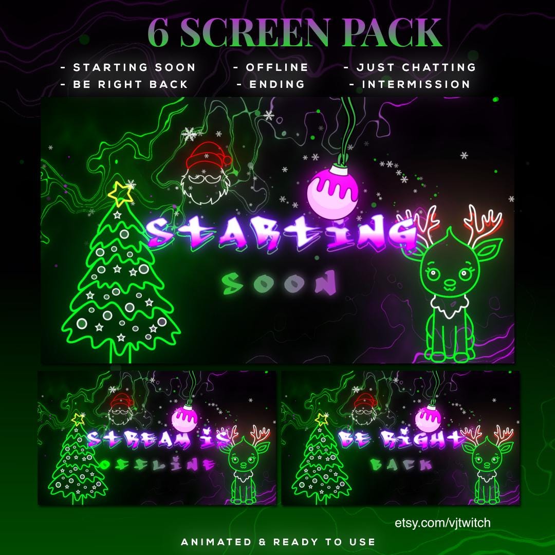 Animated Christmas Stream Screens 8-pack | Neon Holiday | Starting Soon ...