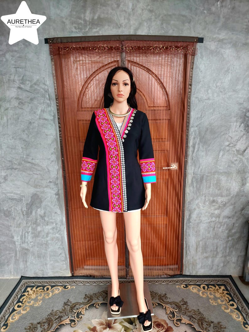 Hand-embroidered Hmong Hanako Jacket: Silver Coin Trim, Boho Festival ...