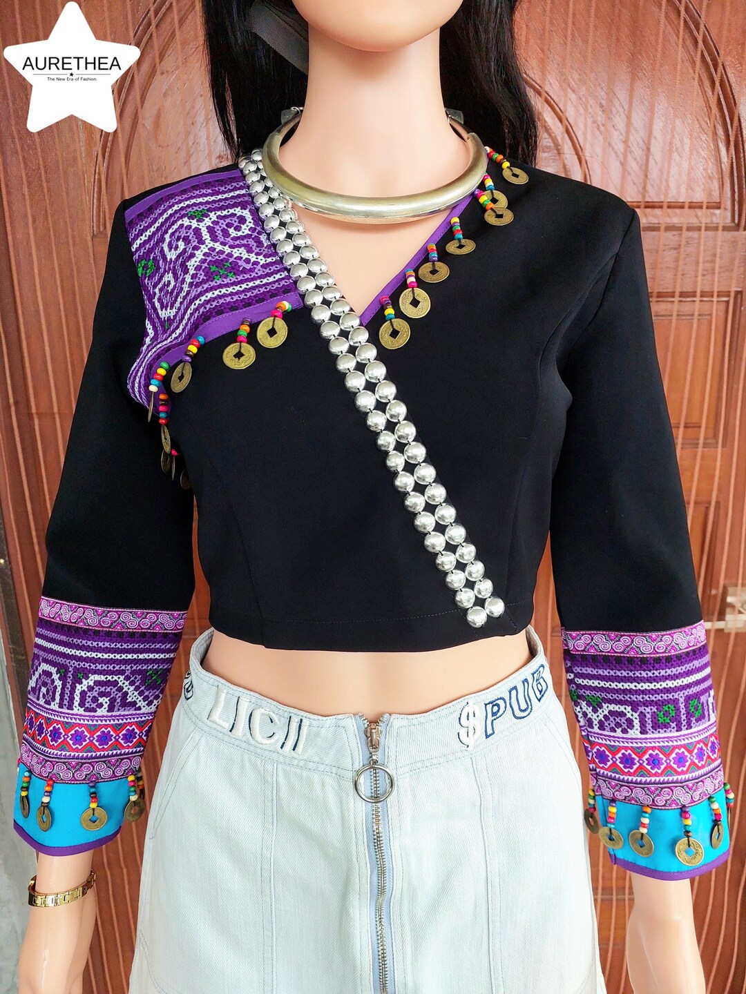 Tribal Hmong Crop Top With Embroidery and Coin Details, Hmong Crop Top ...