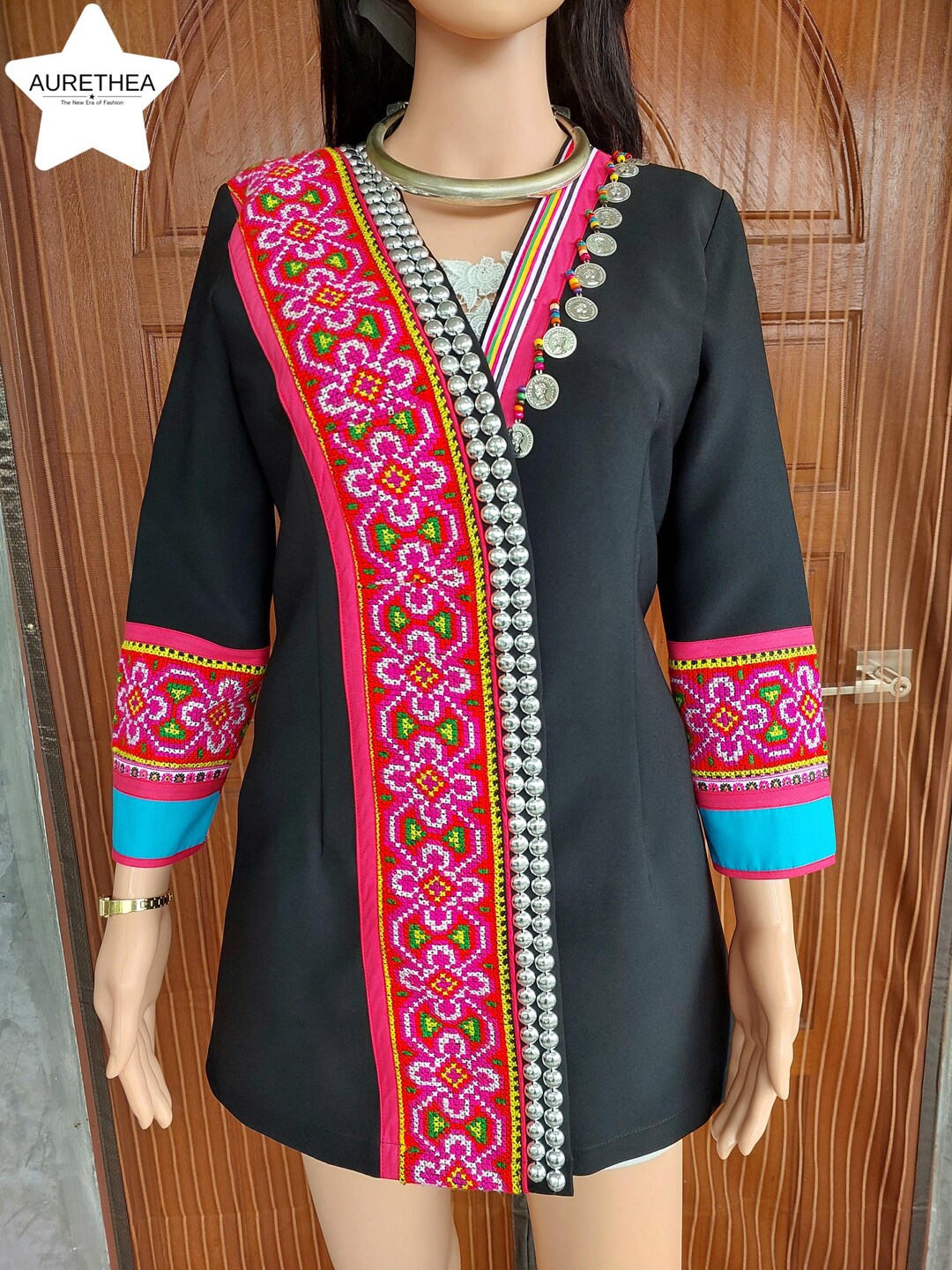 Hand-embroidered Hmong Hanako Jacket: Silver Coin Trim, Boho Festival ...