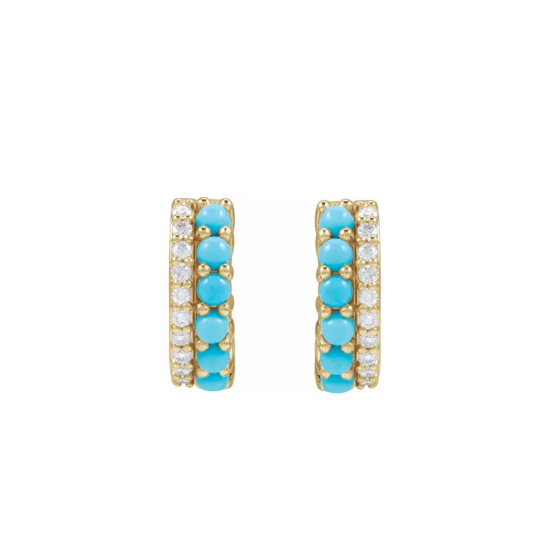 Natural Diamond Cluster Reversible Hoop Earrings, Turquoise & Diamond ...