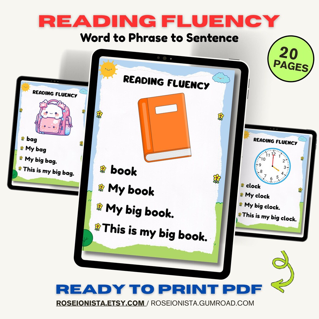 Reading Fluency (word to Phrase to Sentence) in 20 Pages - Etsy