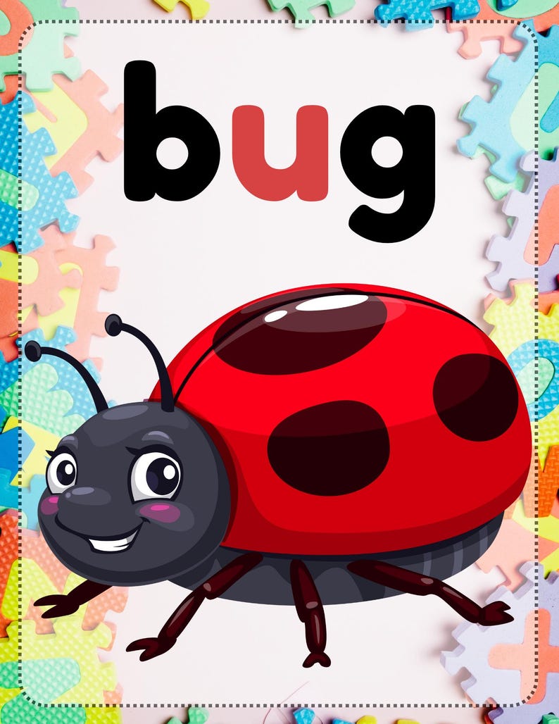 A4 Sizes Printable CVC Short U in Colorful Photos and Words - Etsy