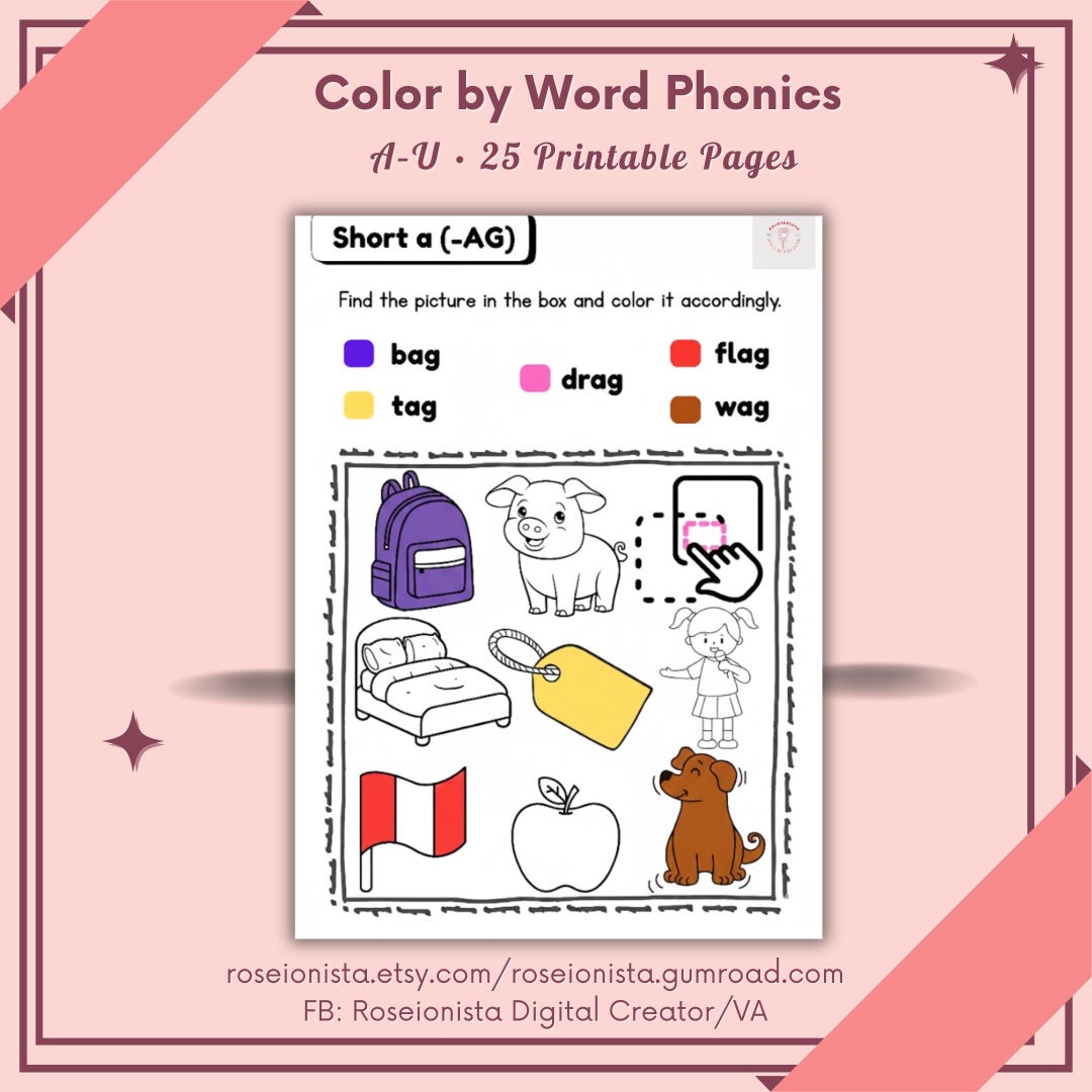 Color by Word Phonics Worksheets A–U | Beginning Sounds Coloring Pages ...