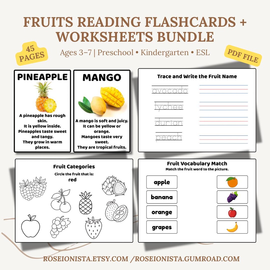 Fruit Flashcards & Worksheets | Preschool ESL Learning (printable PDF ...