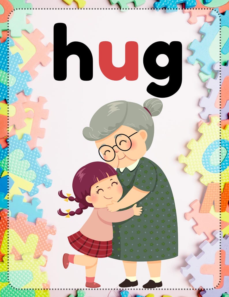 A4 Sizes Printable CVC Short U in Colorful Photos and Words - Etsy